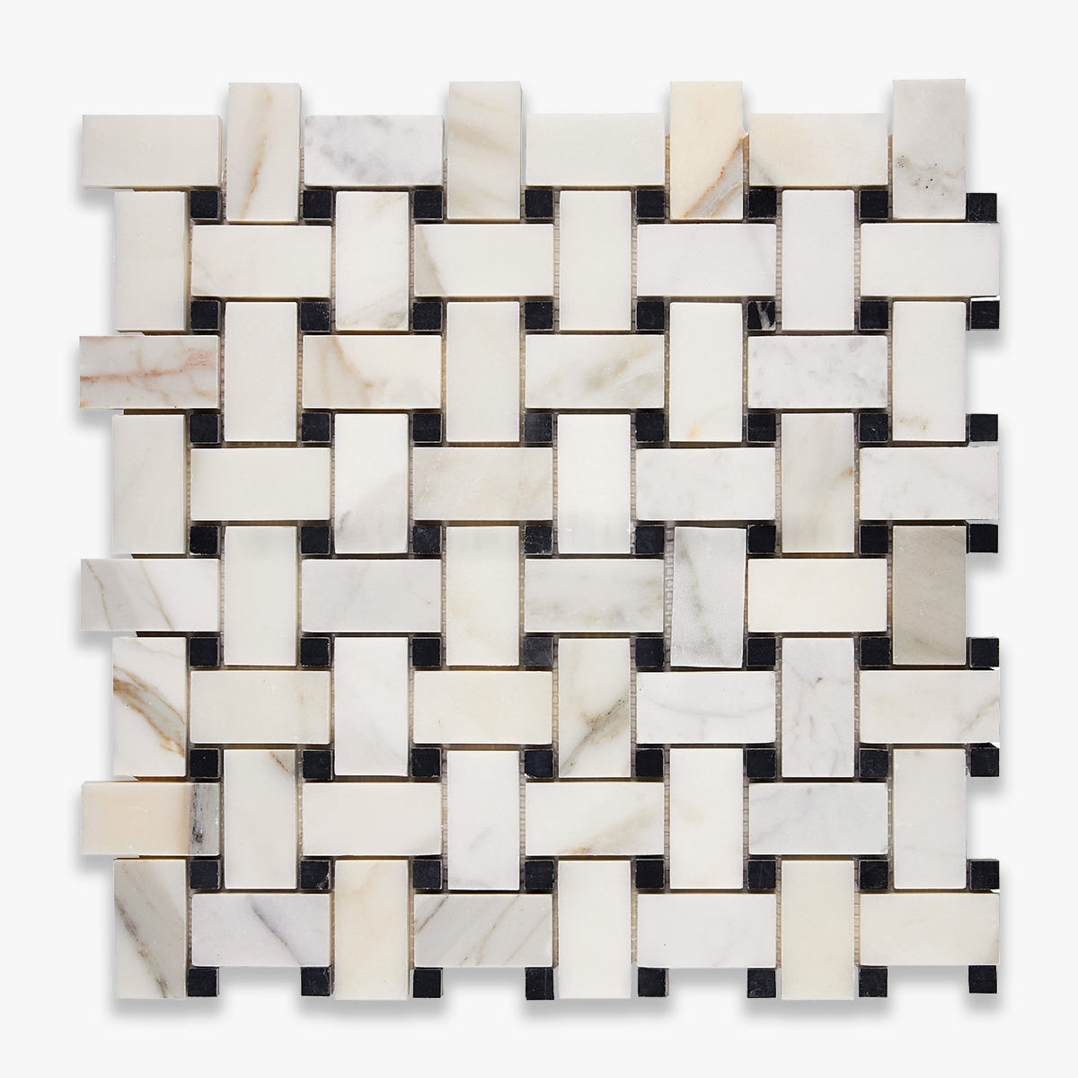 Calacatta Gold Polished 1x2 Basketweave Black Dot Marble Mosaic ...
