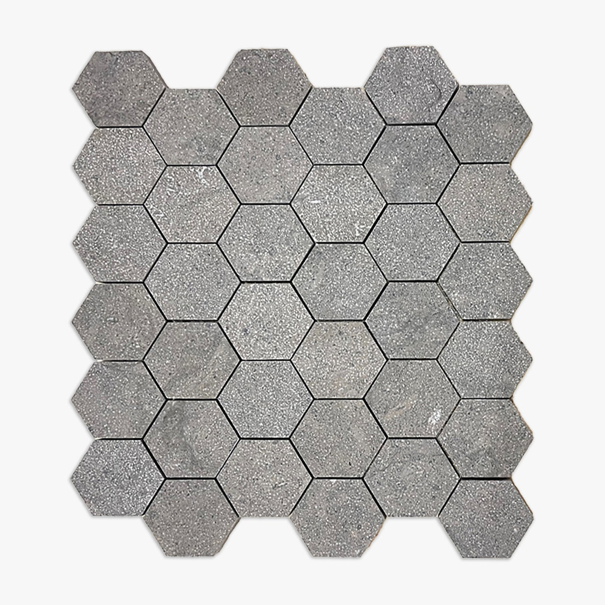 Graphite Antiqued 2 Inch Hex Limestone Mosaic – Calacatta Tile