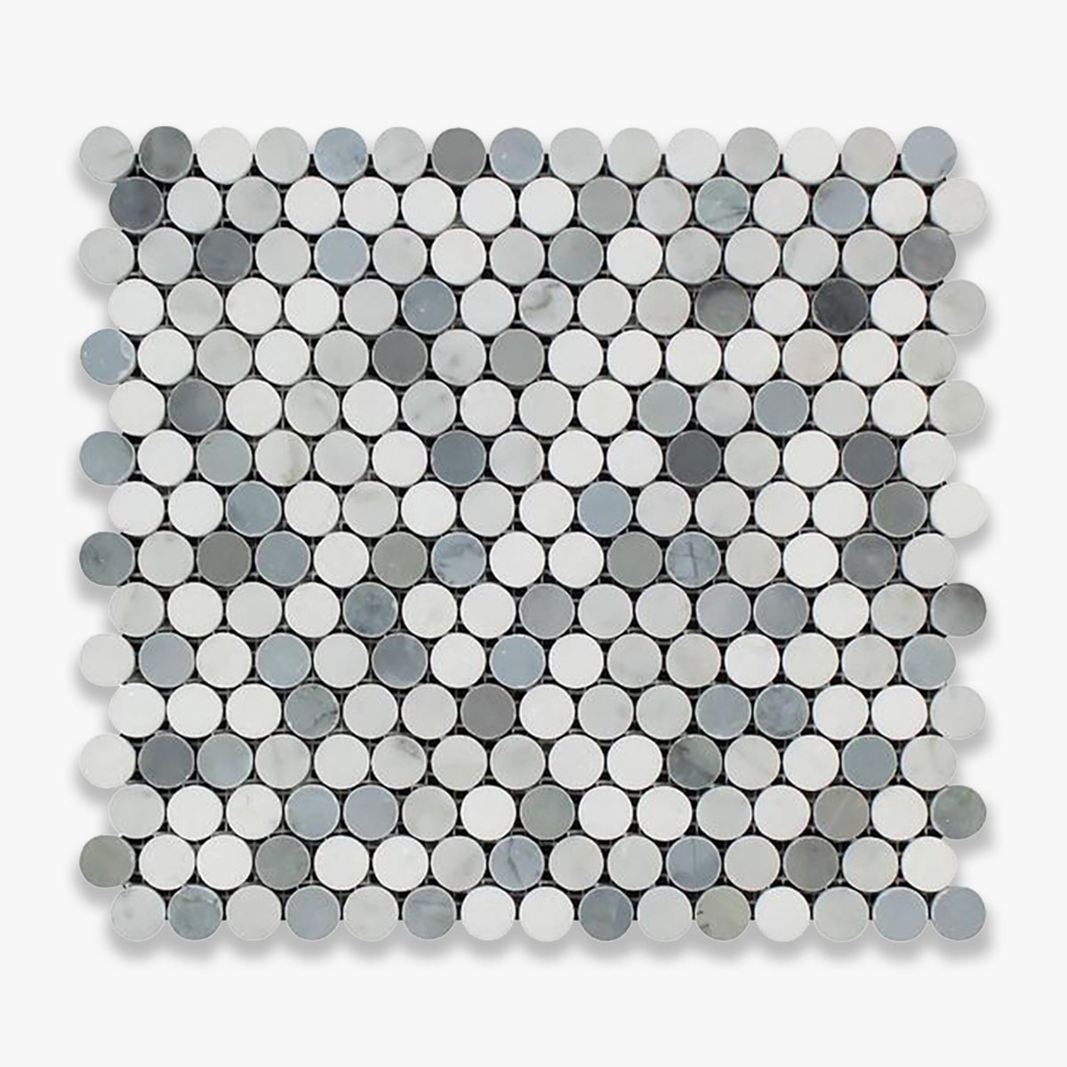 Calacatta Bellini Polished Penny Round with Bardiglio Marble Mosaic ...